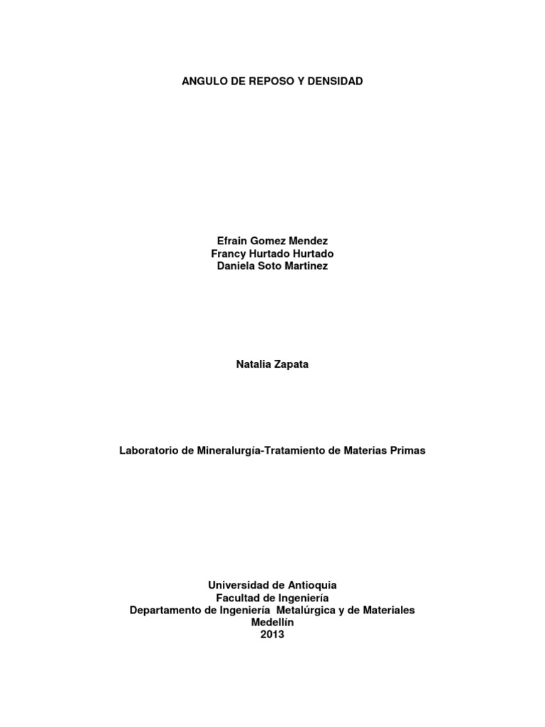 Angulo de Reposo y Densidad | PDF | Densidad | Fricción