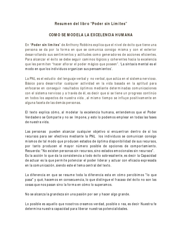 Poder Sin Limites - Resumen | PDF | Mente | Comportamiento