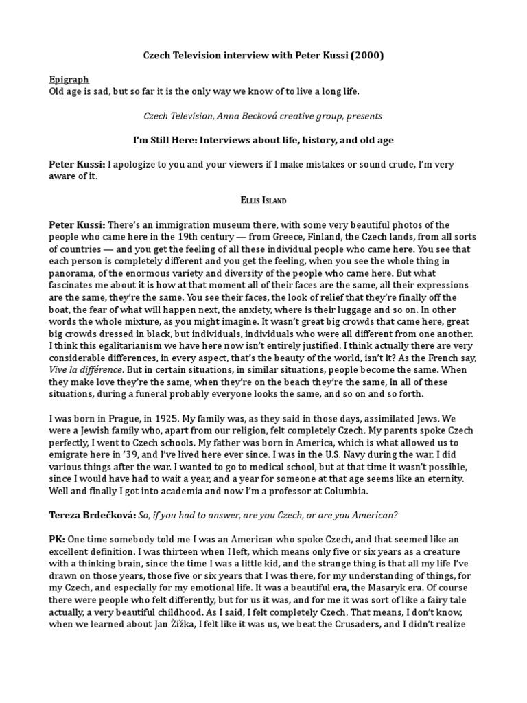 Czech Television Interview With Translator Peter Kussi (2000) | PDF ...