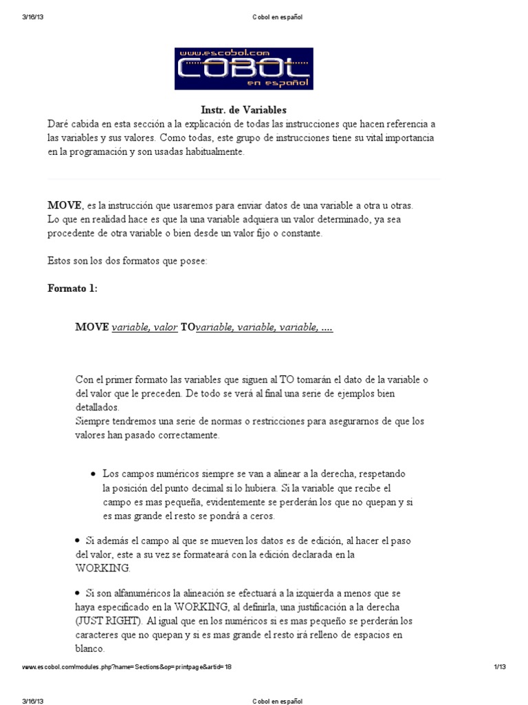 Cobol Ins Variablesl | PDF | Variable (informática) | Ingeniería de ...