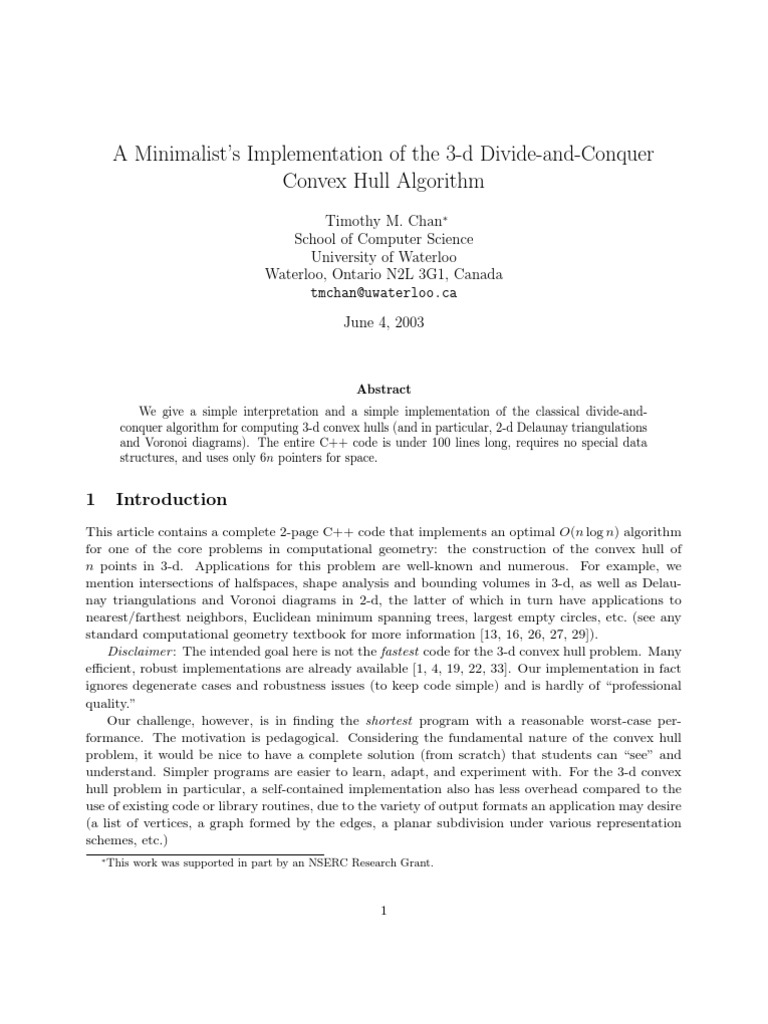 A Minimalist Implementation of the Optimal 3D Convex Hull Divide-and ...