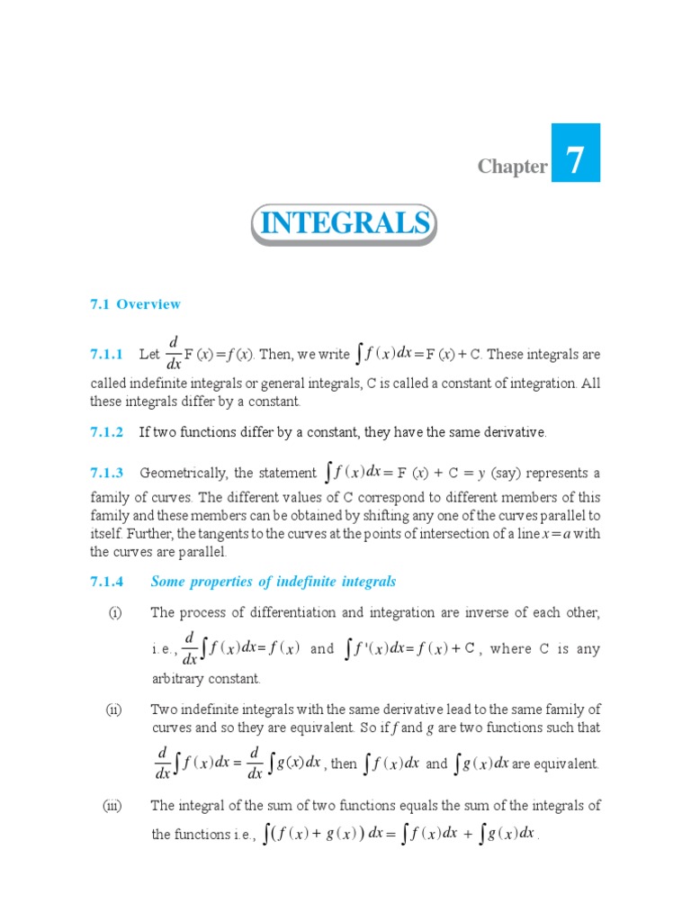 Integrals | PDF | Integral | Derivative