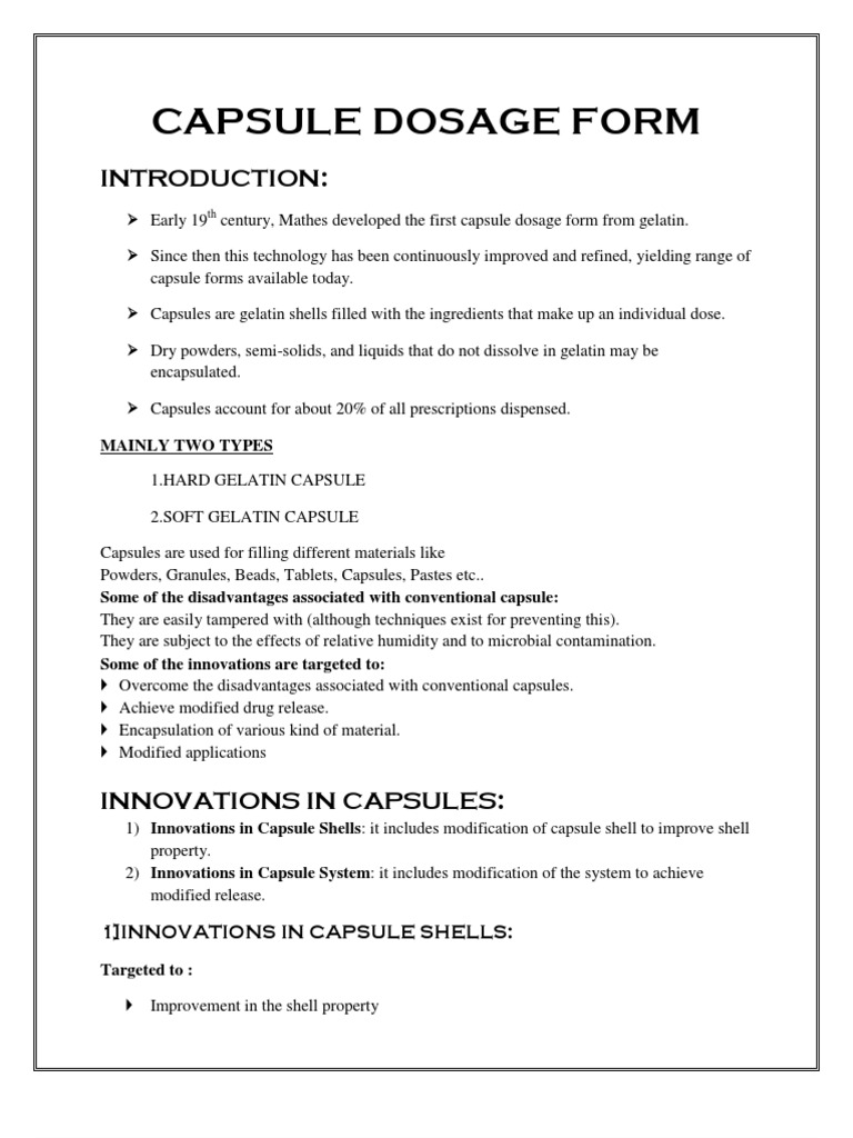Recent Innovation in Capsules | PDF | Tablet (Pharmacy ...