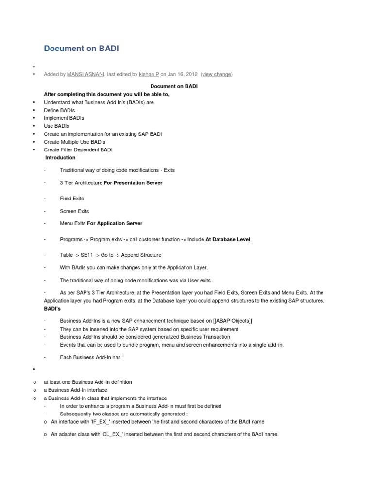 SAP Document On BADI | PDF | Method (Computer Programming) | Class (Computer Programming)