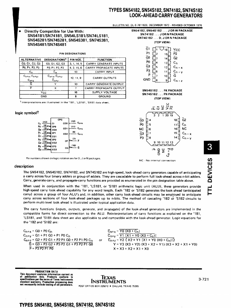 Datasheet IC 74182 | PDF