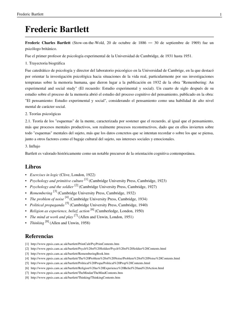 Frederic Bartlett | Conceptos psicologicos | Sicología y ciencia cognitiva