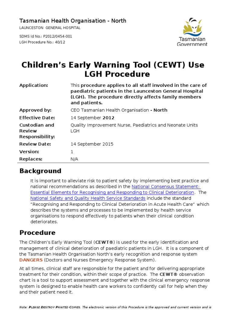 Children's Early Warning Tool | Patient | Medical Record