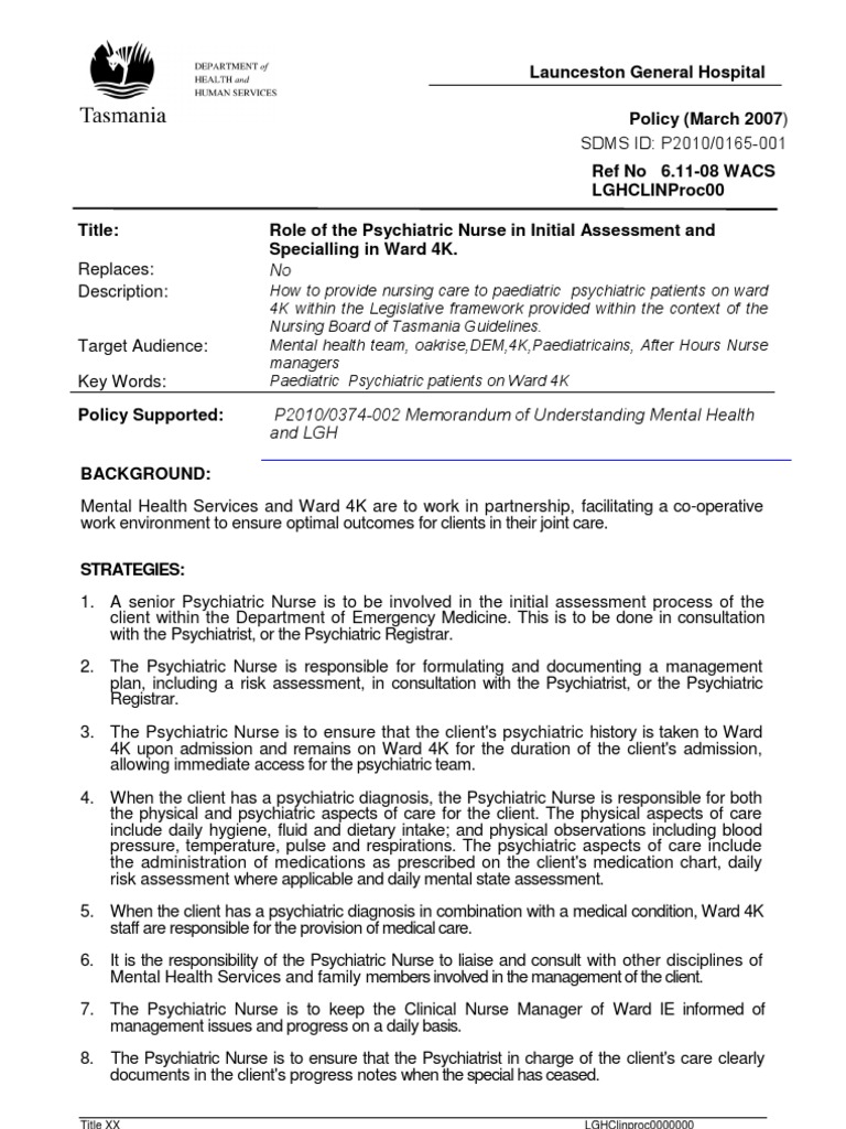 Role of The Psychiatric Nurse in Initial Assessment & Specialling in ...