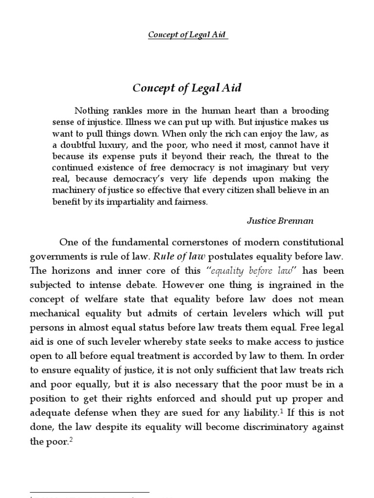 Concept of Legal Aid | PDF | Jurisprudence | Legal Aid