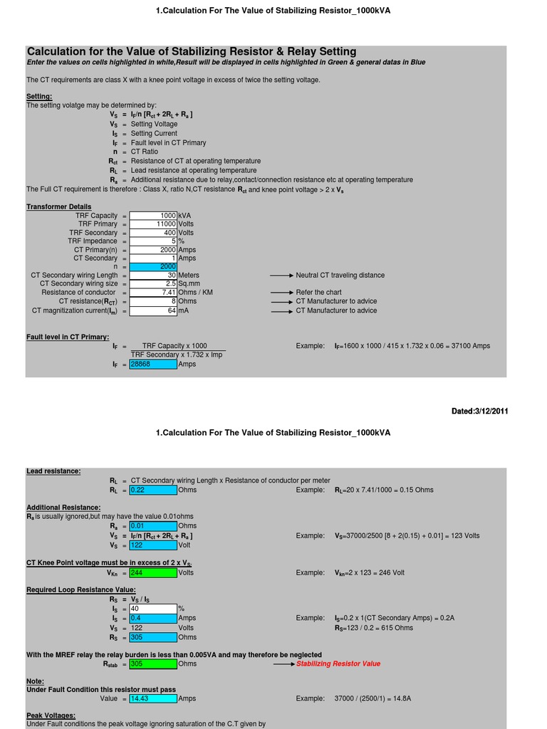 Calculation For The Value of Stabilizing Resistor REF Setting | PDF ...