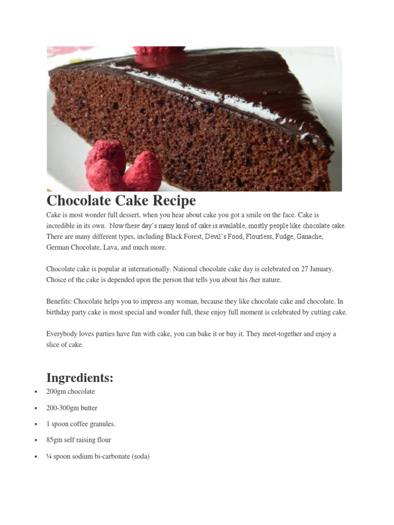Chocolate Cake Recipe | PDF | Cakes | Chocolate