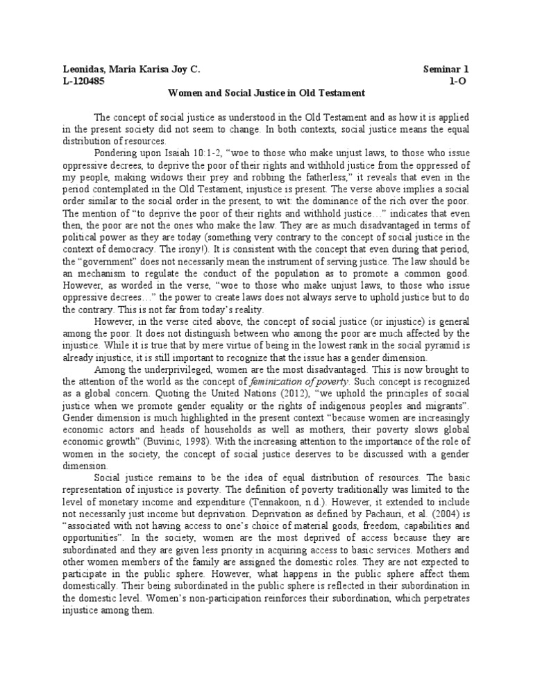 Seminar 1 Reflection Paper (Social Justice) | Social Justice | Gender