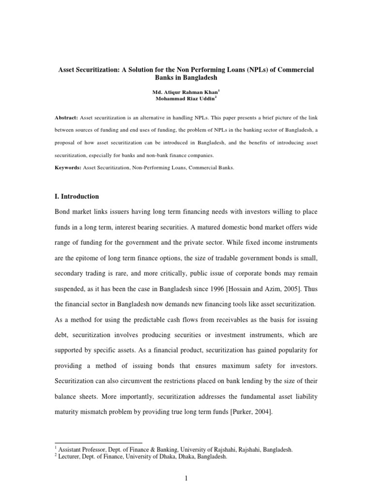 Asset Securitization | PDF | Securitization | Asset Backed Security