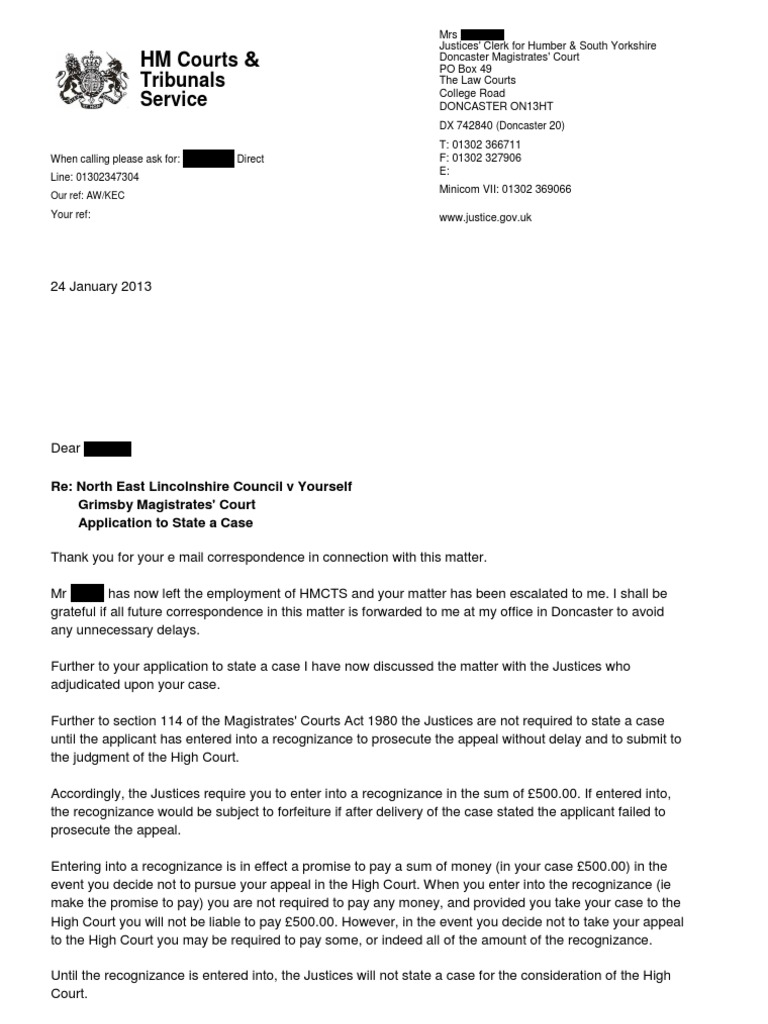 Magistrates Court Letter 24 Jan 2013 Ed PDF | PDF | Law