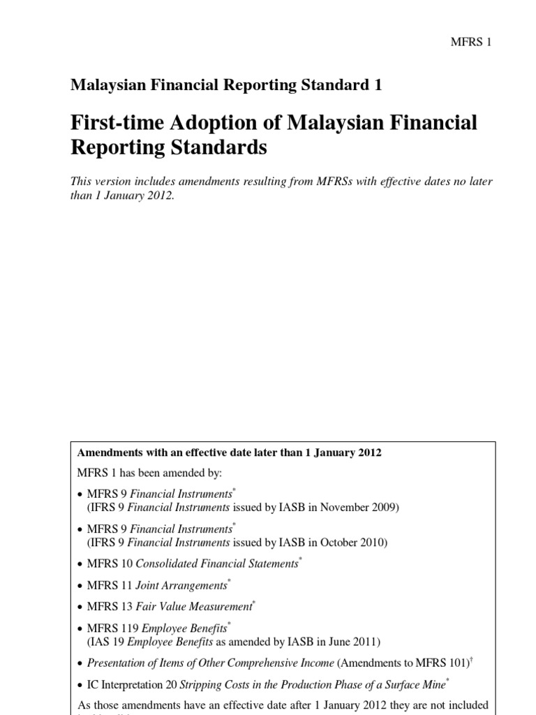 MFRS 1 | PDF | Goodwill (Accounting) | International Financial ...