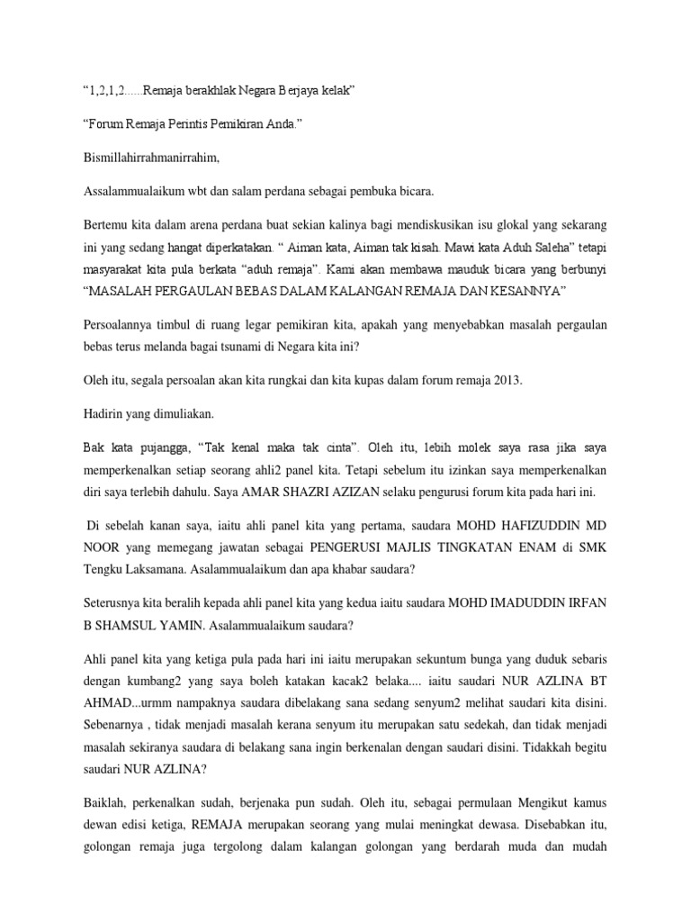 Teks Forum Remaja | PDF