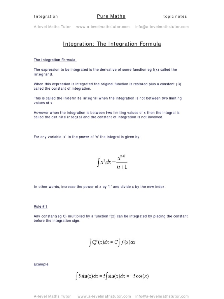 How To Integrate - The Integration Formula From A-Level Maths Tutor | PDF