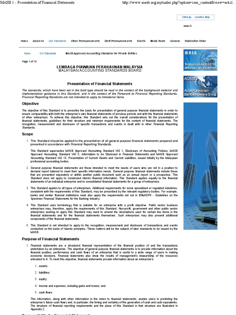 MASB 1 - Presentation of Fi1 | PDF | Financial Statement | Accounting