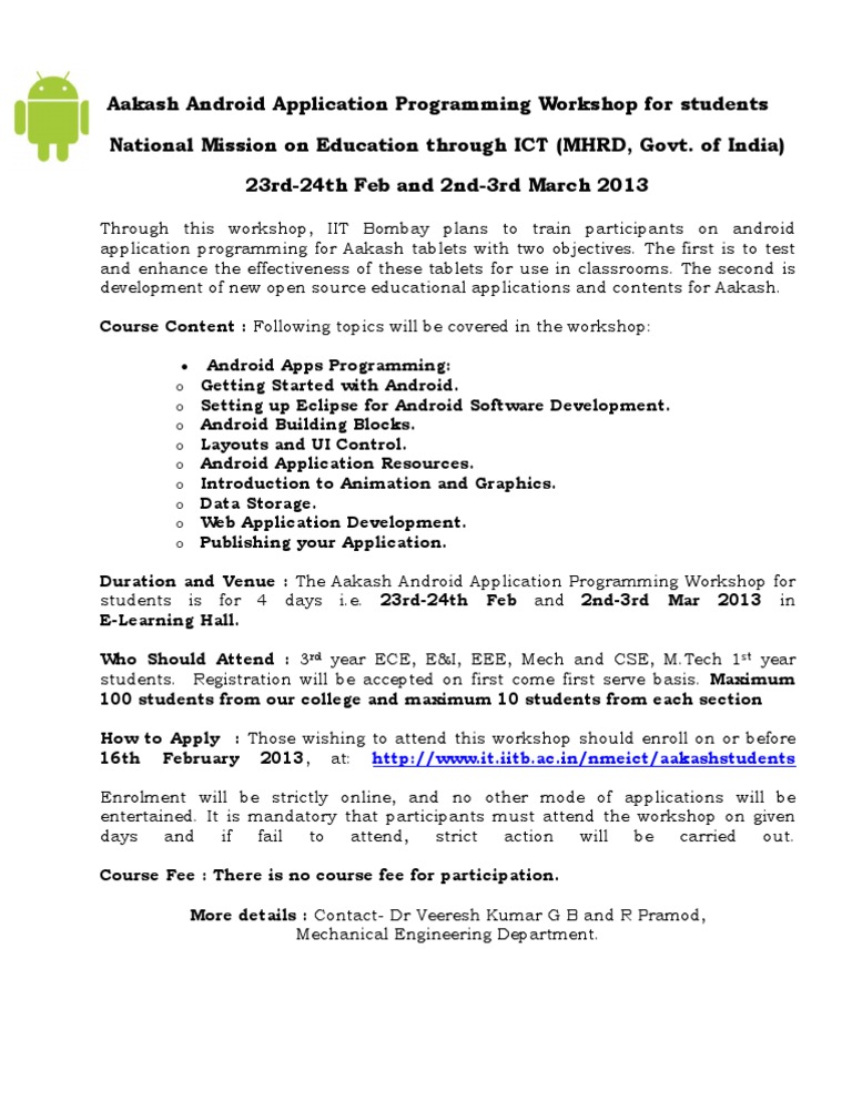 IIT Bombay Aakash Android Workshop | PDF
