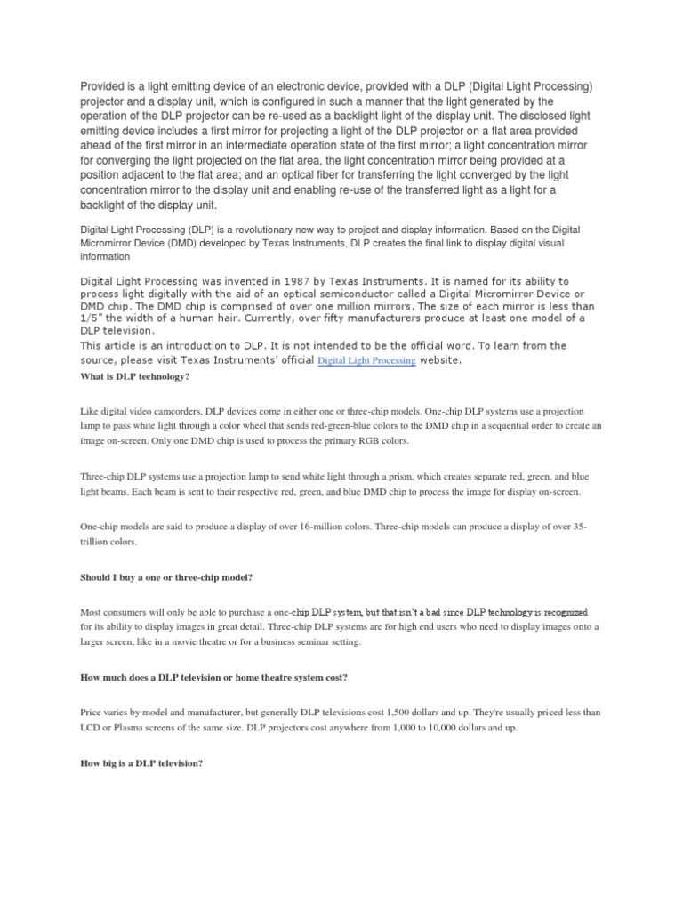 What Is DLP Technology?: Digital Light Processing | PDF | Television ...