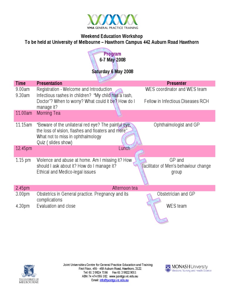 Draft May 08 WES Program | PDF | General Practitioner | Obstetrics