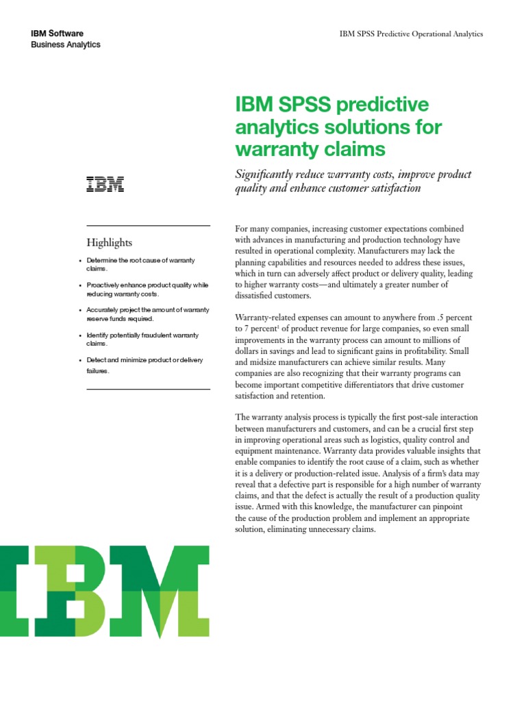 Predictive Analytics in Warranty Claims | PDF | Predictive Analytics | Ibm