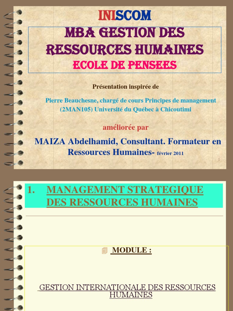 Cours Sur Les Ecoles de Pensées (Master GRH) | PDF | Management de la qualité | Motivation