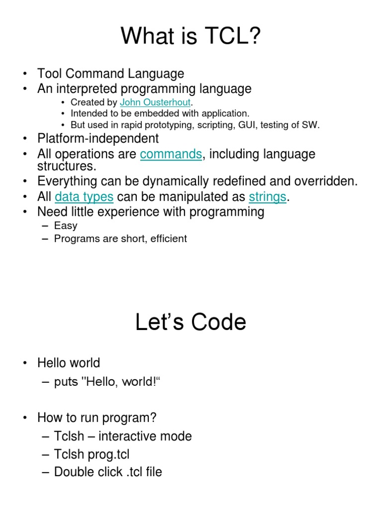 TCL Tutorial | PDF | Computer Programming | Software Engineering TCL Tutorial | PDF | Computer Programming | Software Engineering