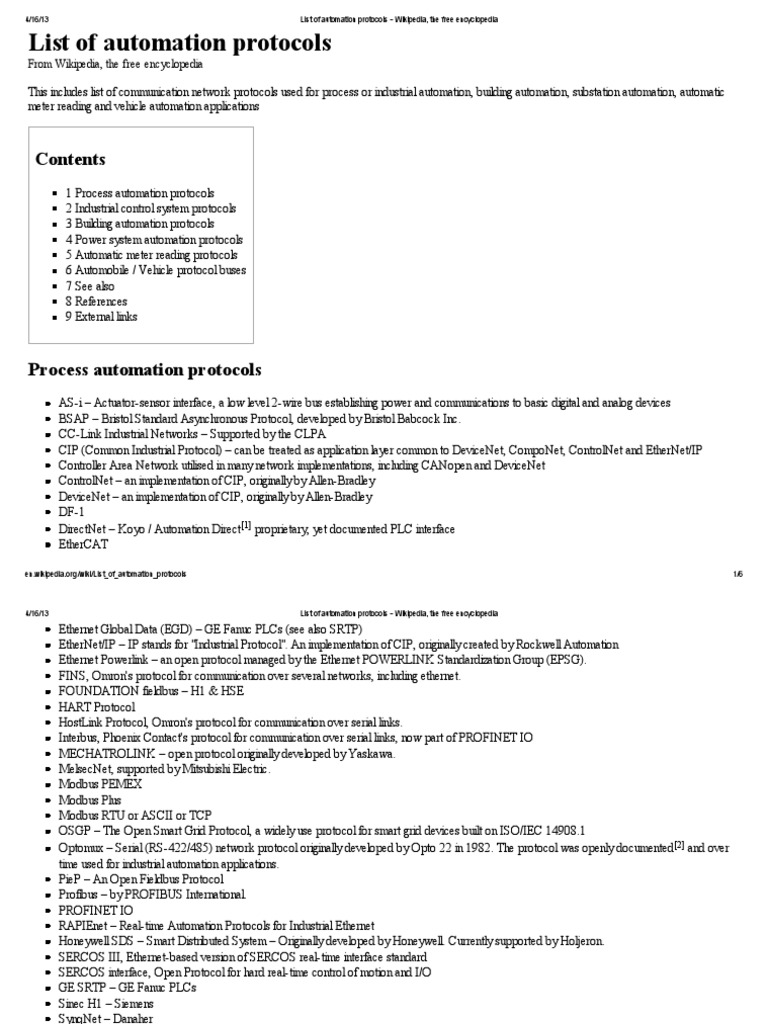 List of Automation Protocols | PDF | Communications Protocols | Automation