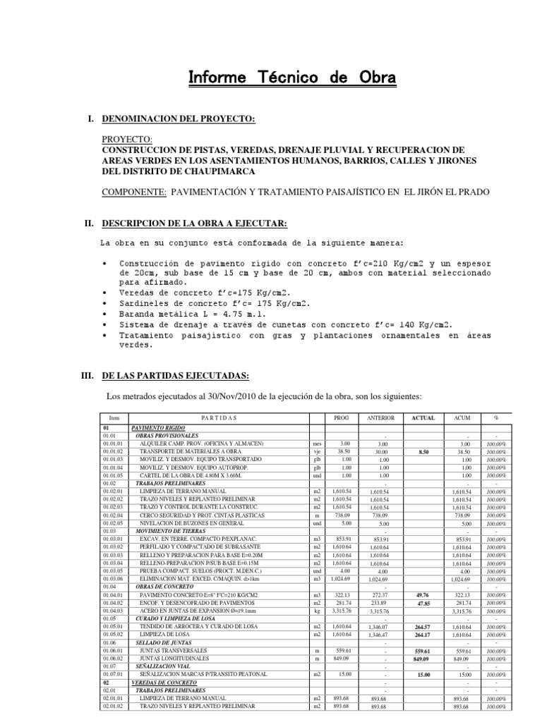 Informe Tecnico de Obra 04 | PDF | Paisaje | Gestion de tierras