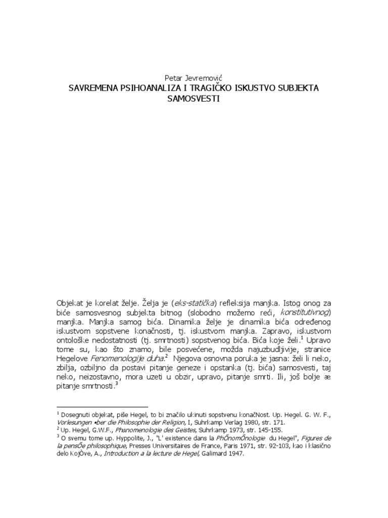 Jevremovic-Tragicko Iskustvo Subjekta... | PDF