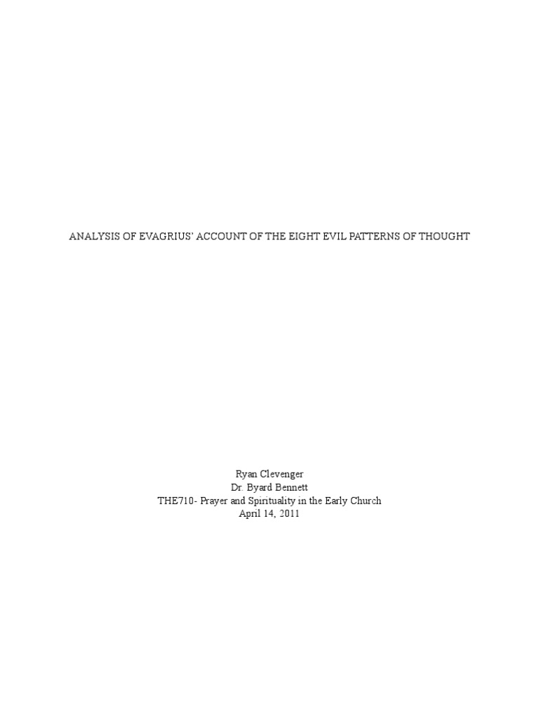 Analysis of Evagrius Account of The Eight Evil Patterns of Thoughts ...