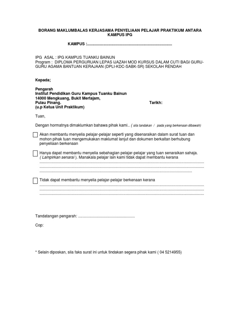 Borang Maklum Balas IPG | PDF