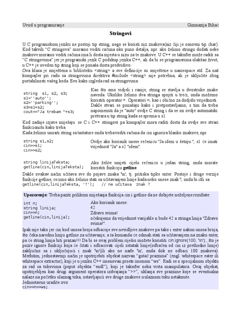 Stringovi U C++ | PDF
