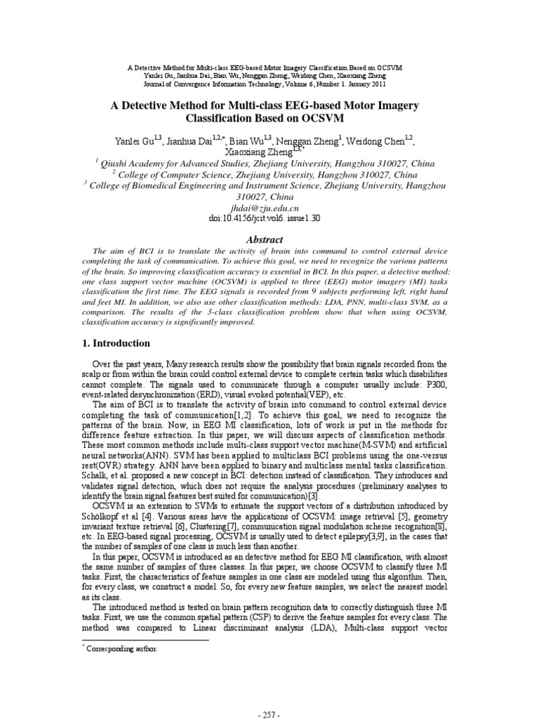 OCSVM Method for Multi-class EEG Motor Imagery Classification | PDF | Statistical Classification ...