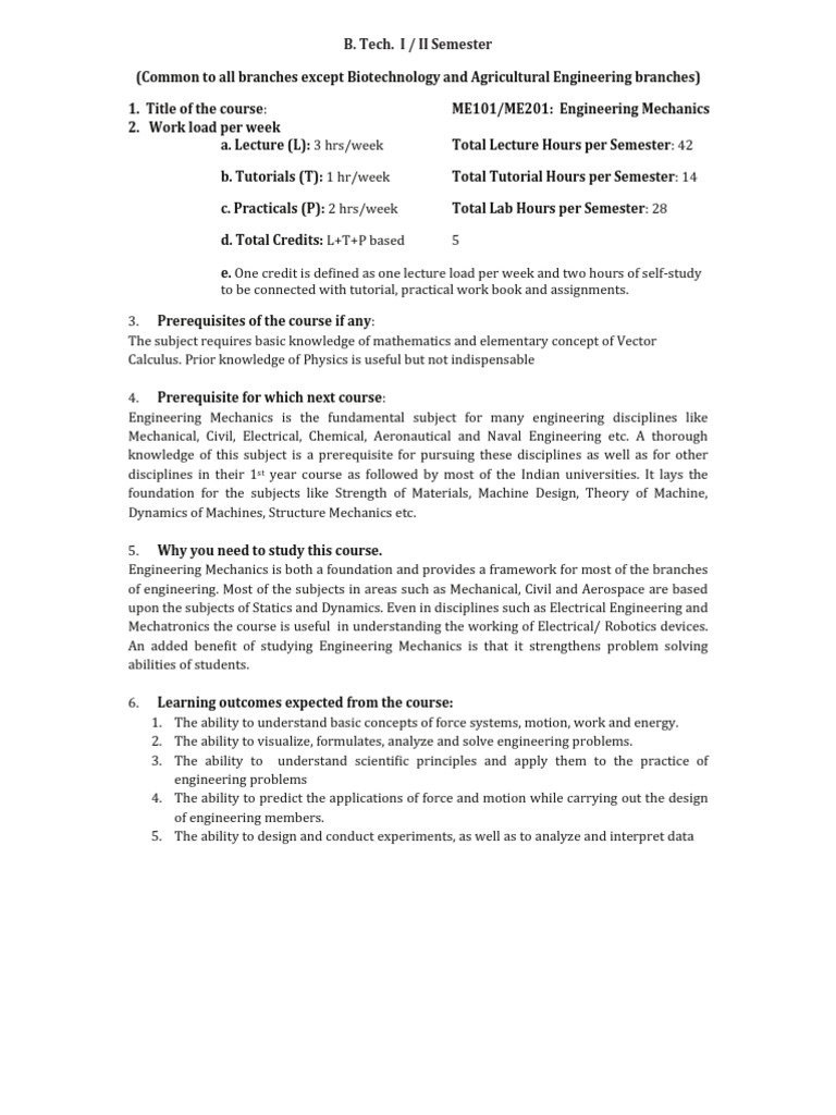 B.Tech Ist Year Syllabus PDF | PDF | Classical Mechanics | Mechanical ...
