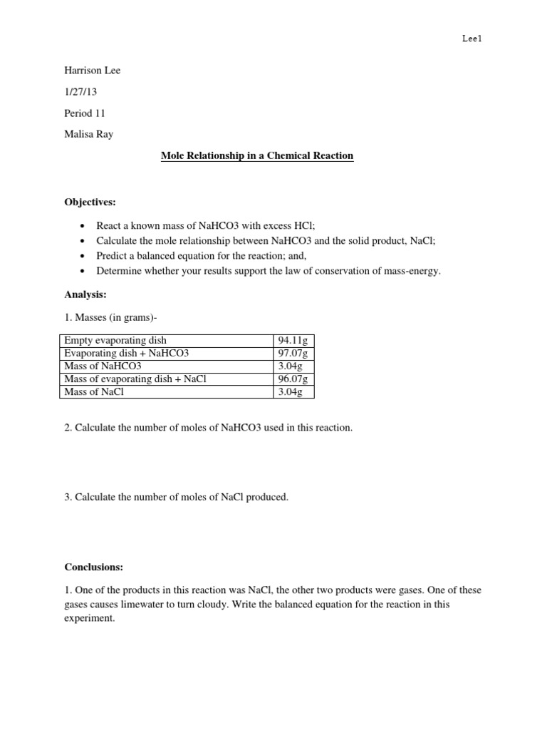 Mole Relationship in A Chemical Reaction | PDF