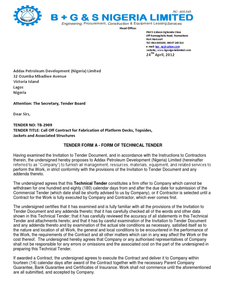 TENDER FORM A - Form of Technical Tender | PDF | Government Information ...