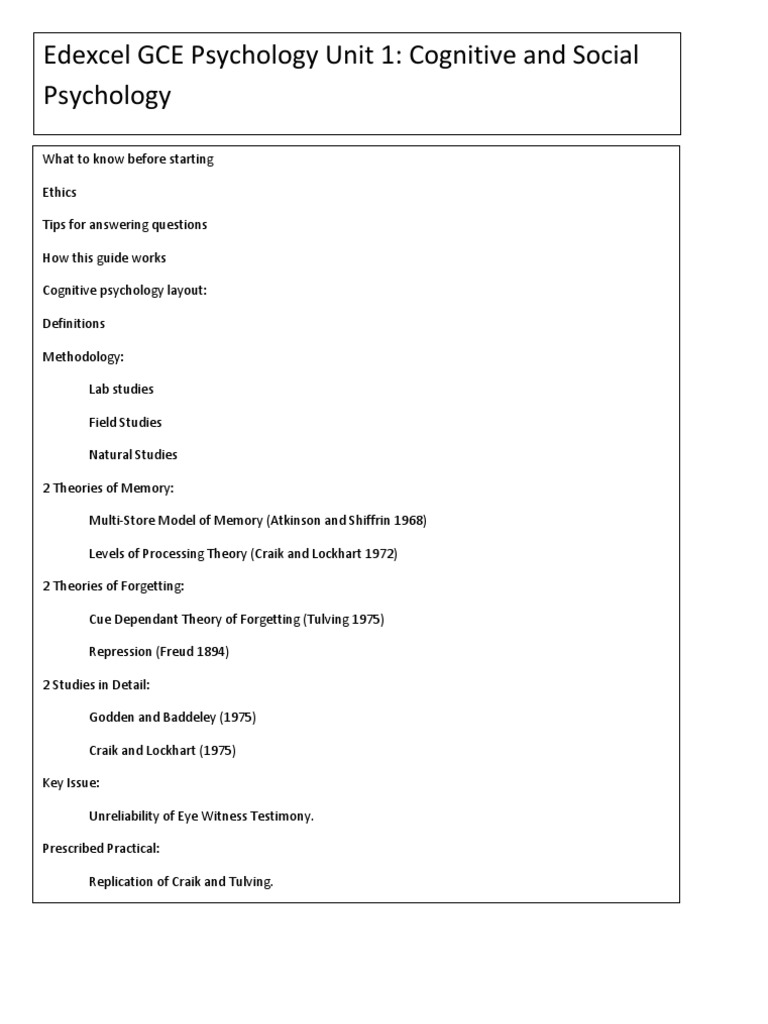 Psychology Revision Guide Edexcel | PDF | Recall (Memory) | Experiment