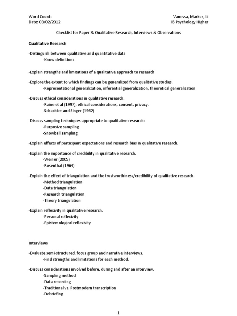 Qualitative Research Observation Checklist | PDF