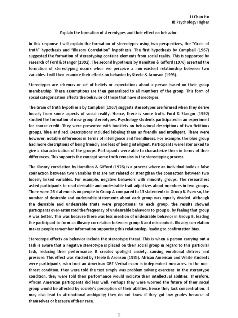 Explain The Formation of Stereotypes and Their Effect On Behavior | PDF ...