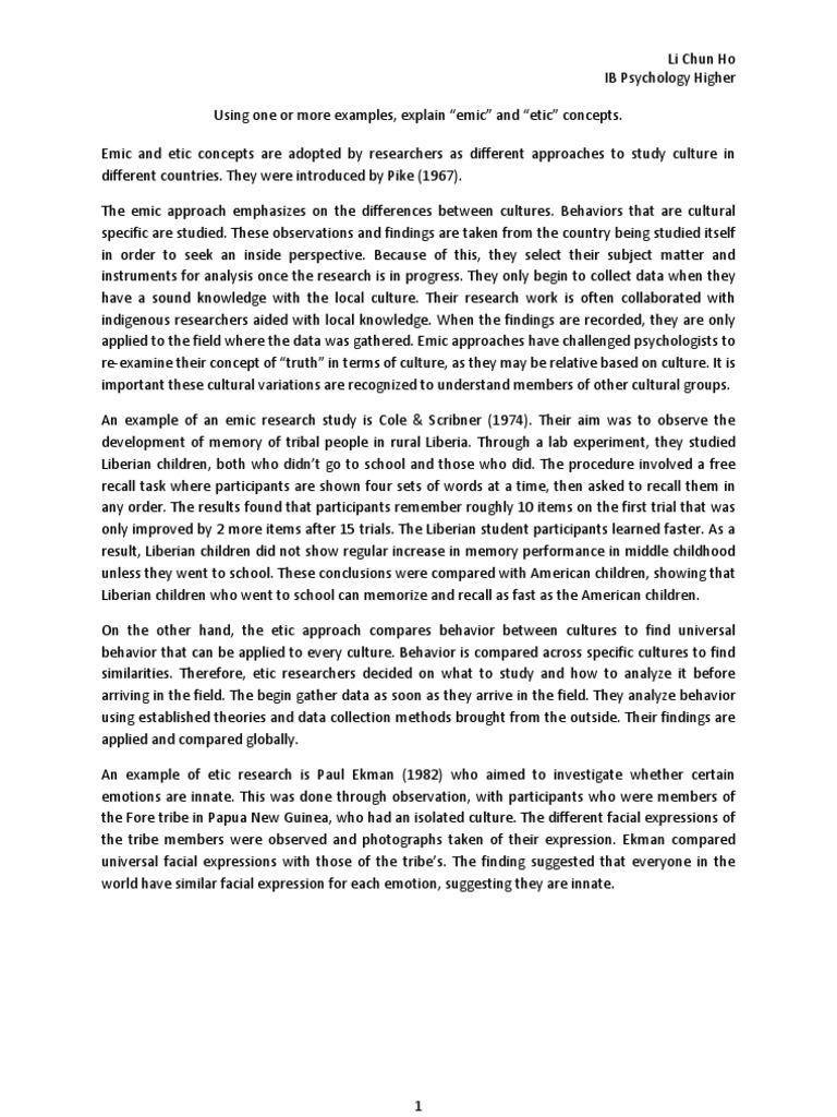 Emic and Etic Approaches in Psychology | PDF | Facial Expression ...