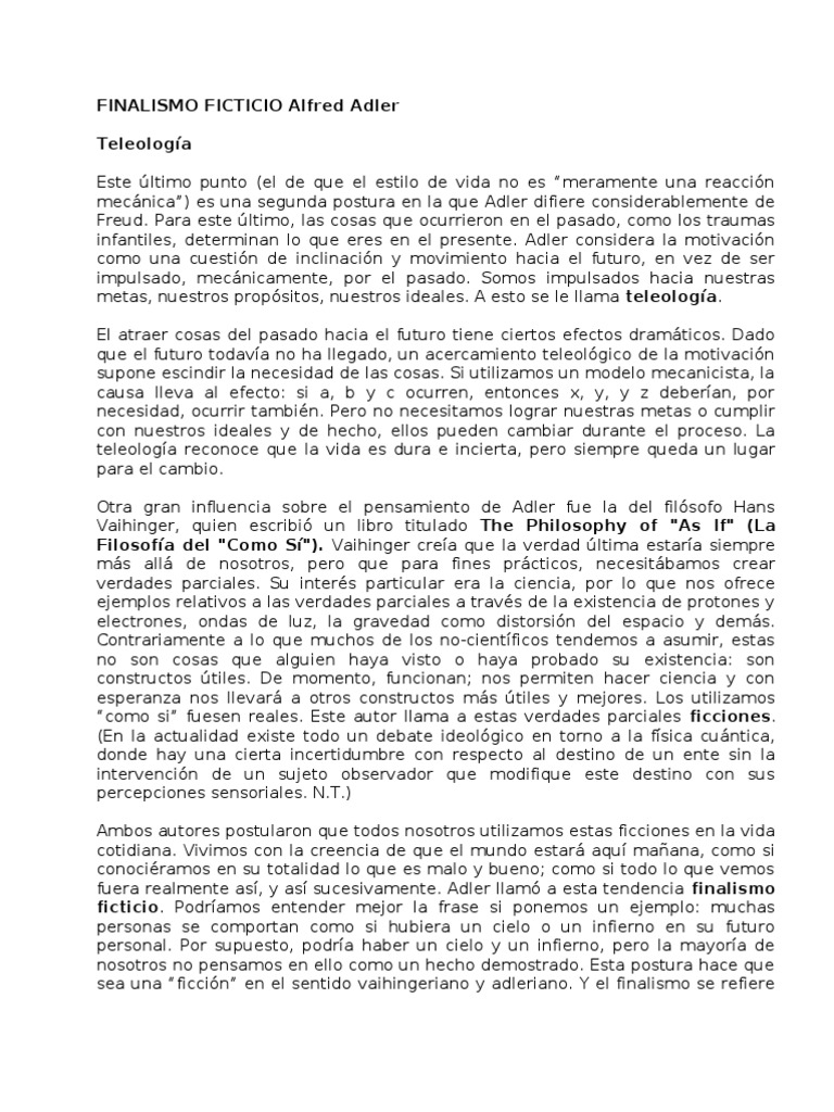 Finalismo Ficticio Alfred Adler | Vida | Metafísica | Prueba gratuita ...