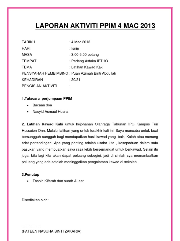 Laporan Aktiviti Ppim | PDF