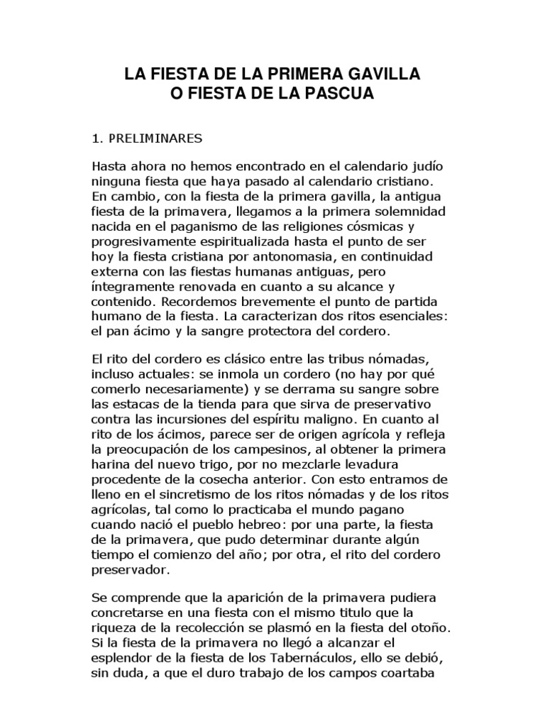 La Fiesta de La Primera Gavilla | PDF | Pascua de Resurrección | Nisan