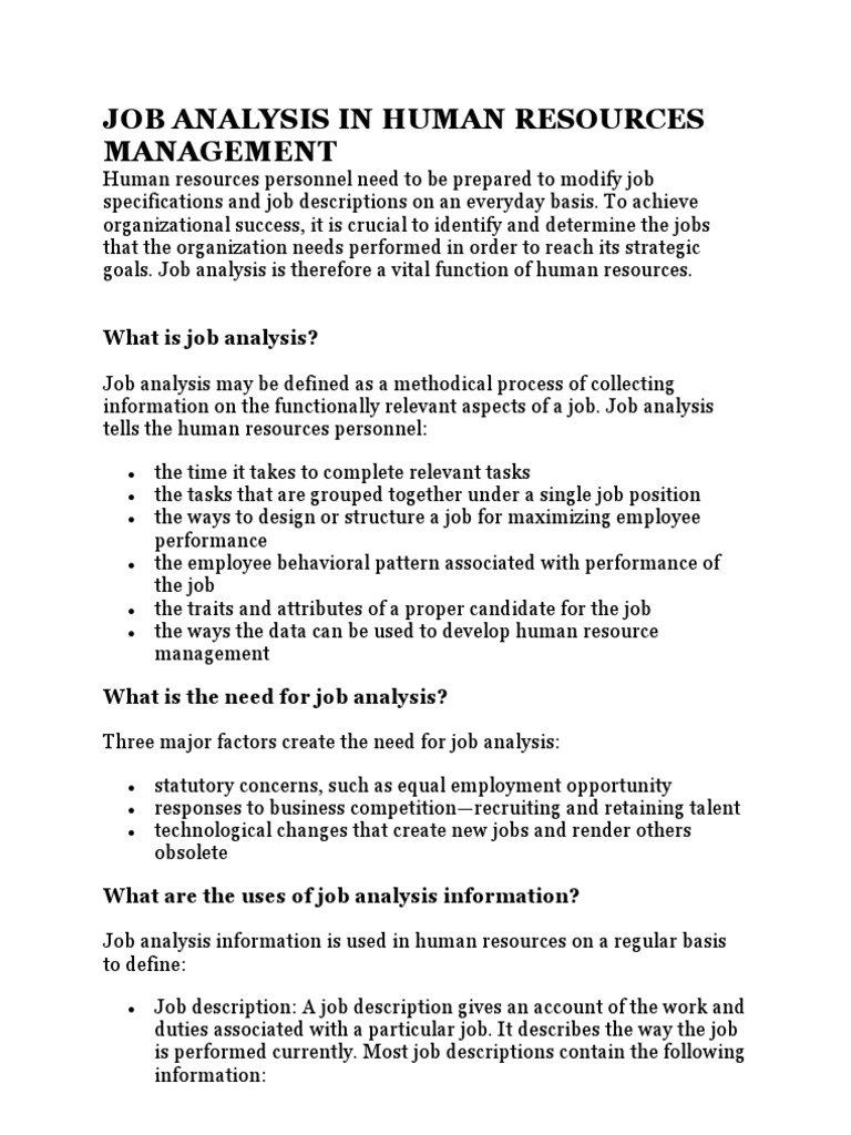 Job Analysis in Human Resources Management | PDF | Performance ...