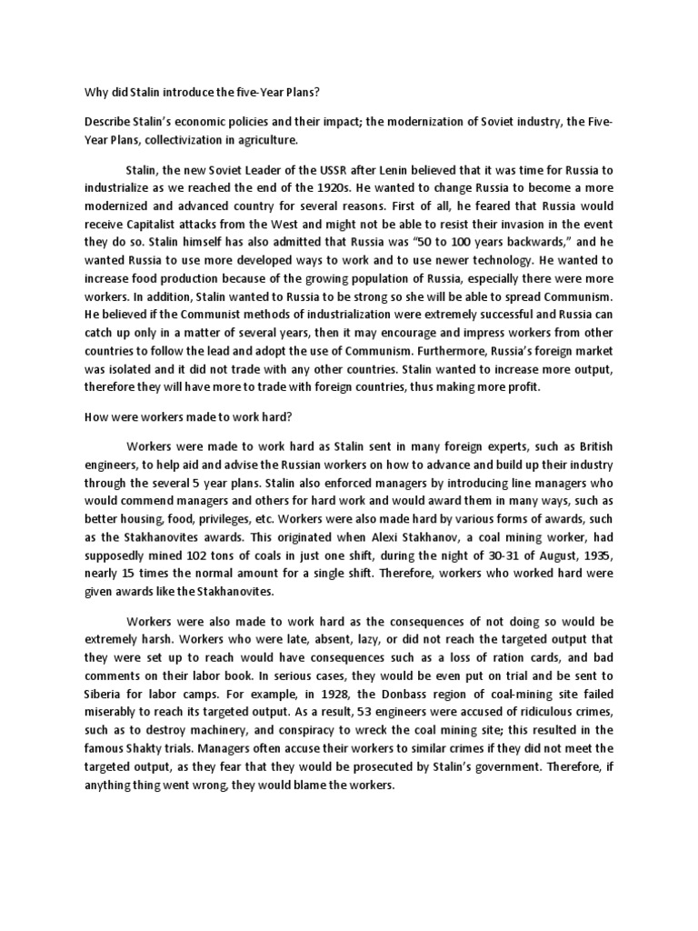 Why Did Stalin Introduce The Five-Year Plans | PDF | Soviet Union ...