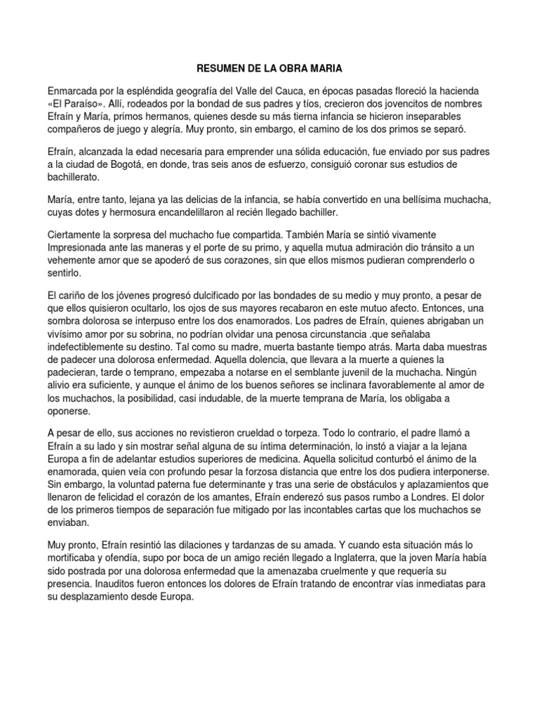 Resumen de La Obra Maria | PDF | Novelas | Amor