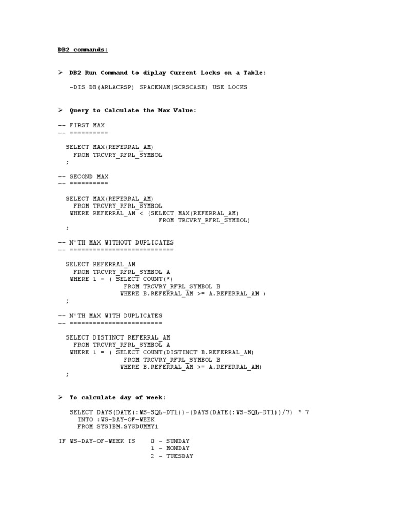 DB2 SQL - Important Queries | Download Free PDF | Database Index | Information Science