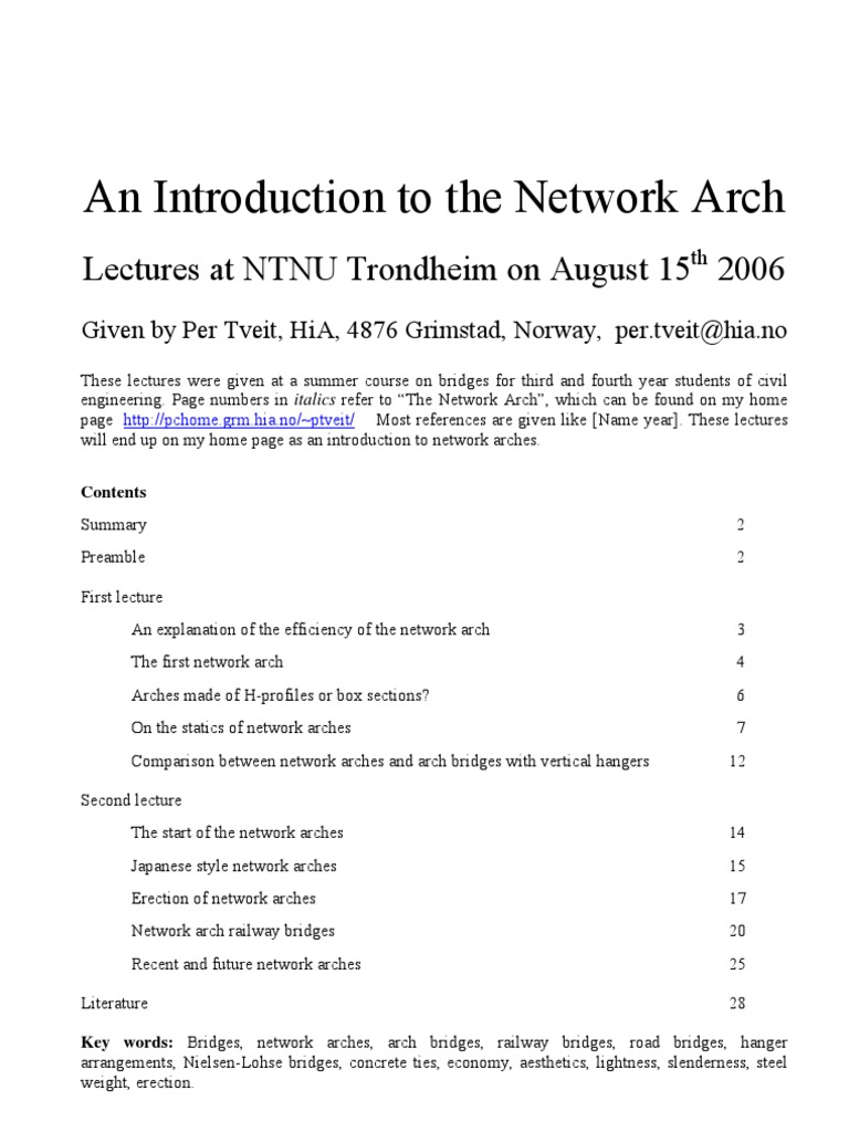 An Introduction To The Network Arch | PDF | Truss | Bending